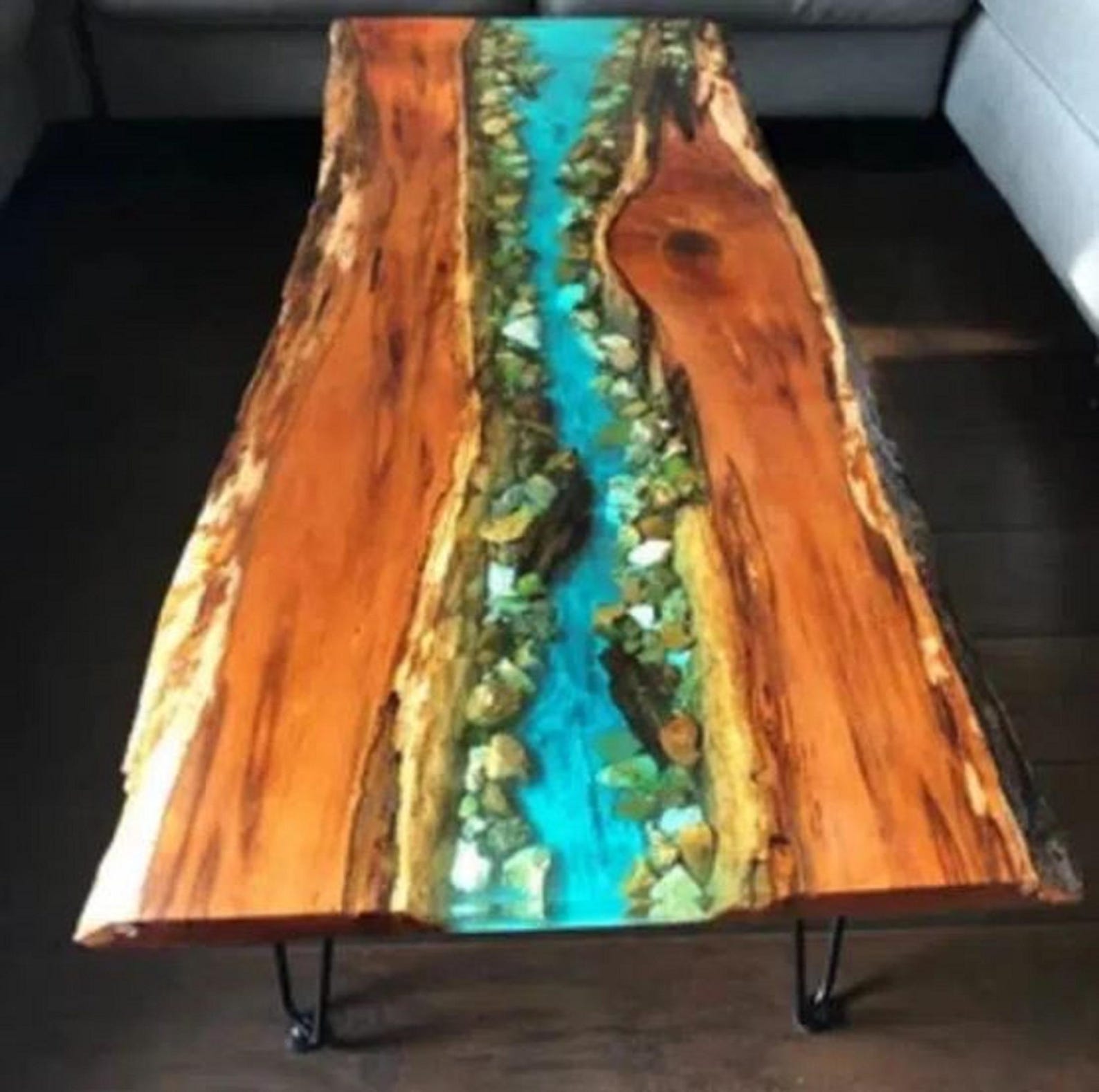 Live Edge Epoxy Table Turquoise Green Epoxy River Tabletop Blue Epoxy ...
