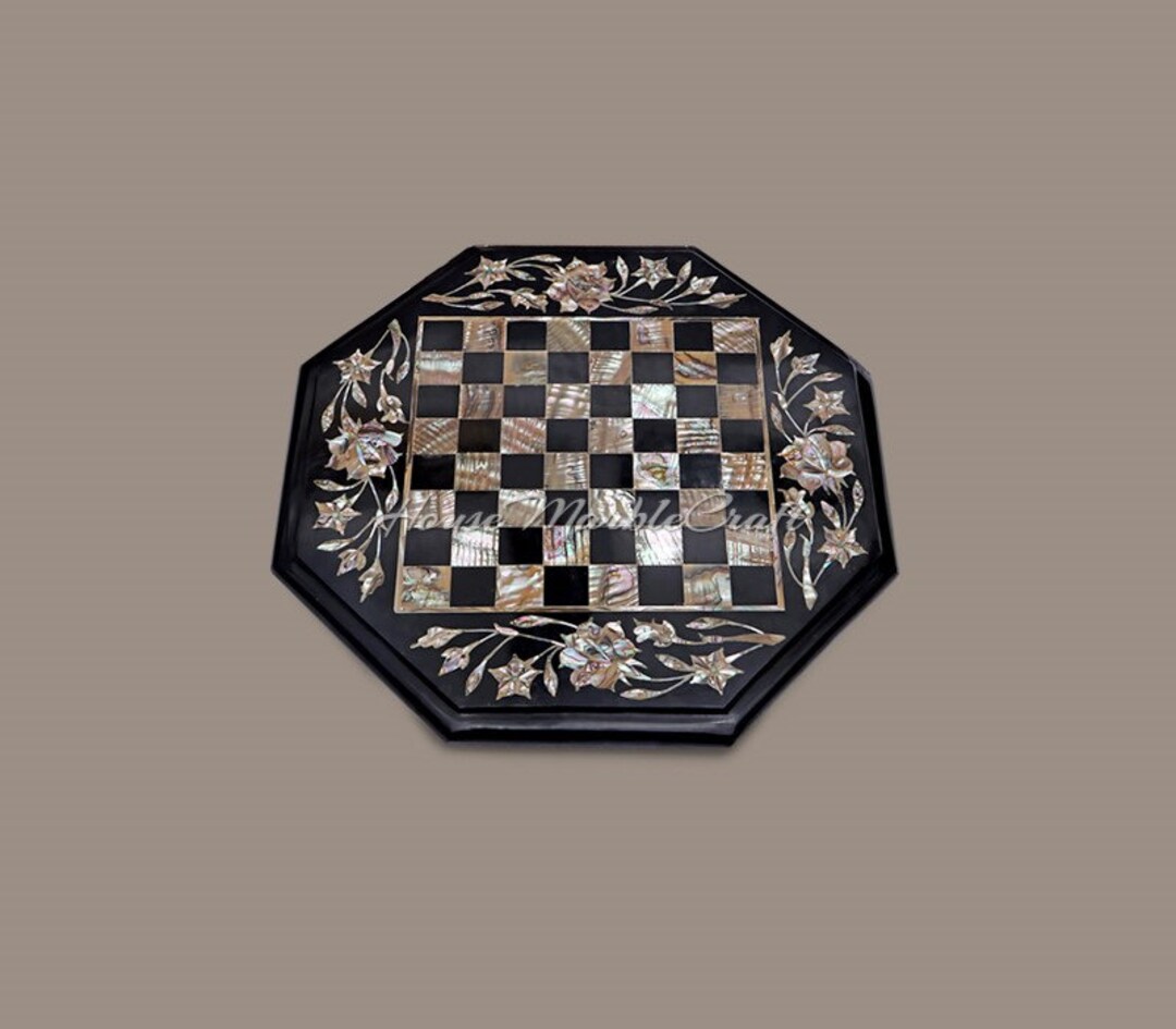 Marble Inlay Chess Board Pattern Coffee Tabletop Abalone Shell Floral ...