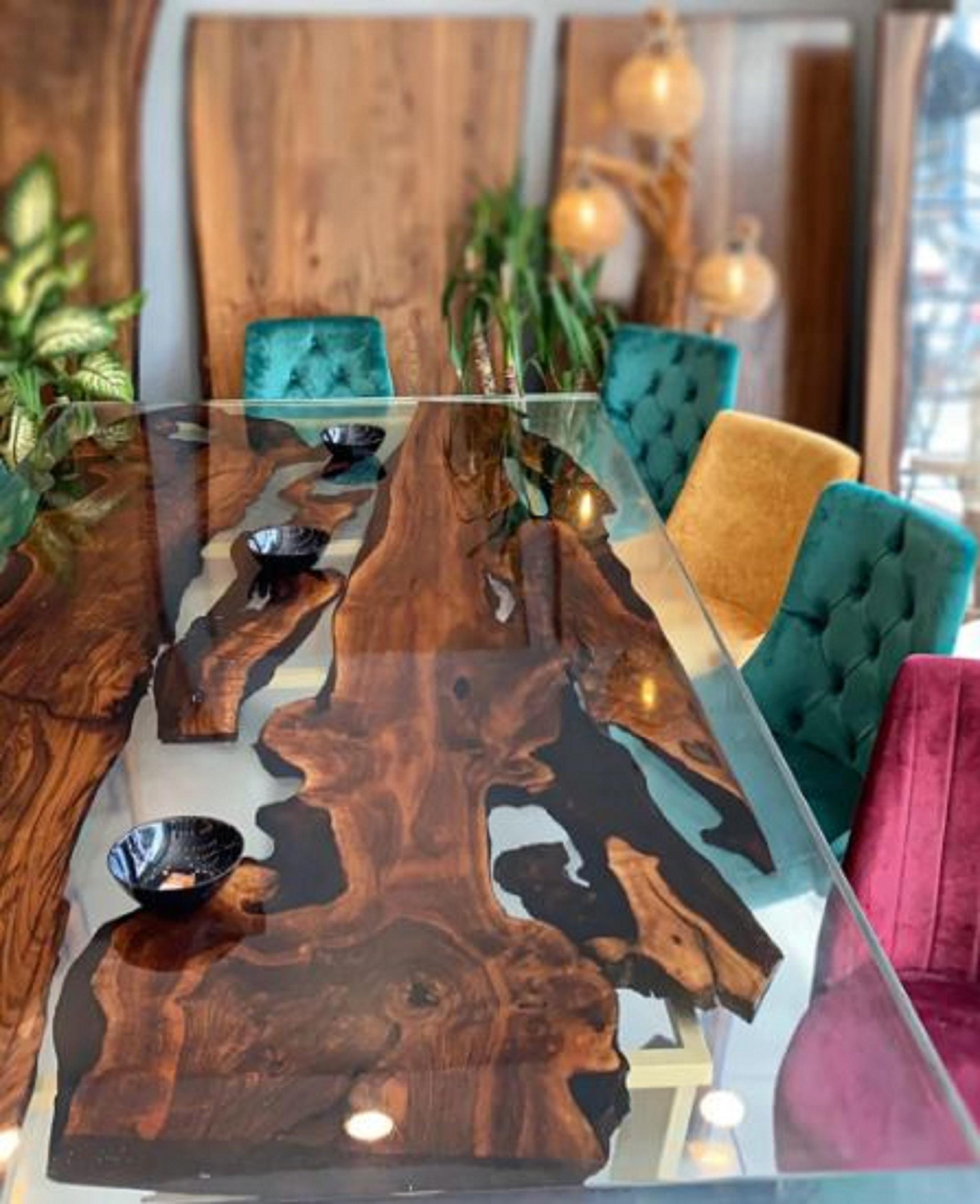 Clear Epoxy Dining Table Rustic Live Edge Wood Resin River Coffee Table ...