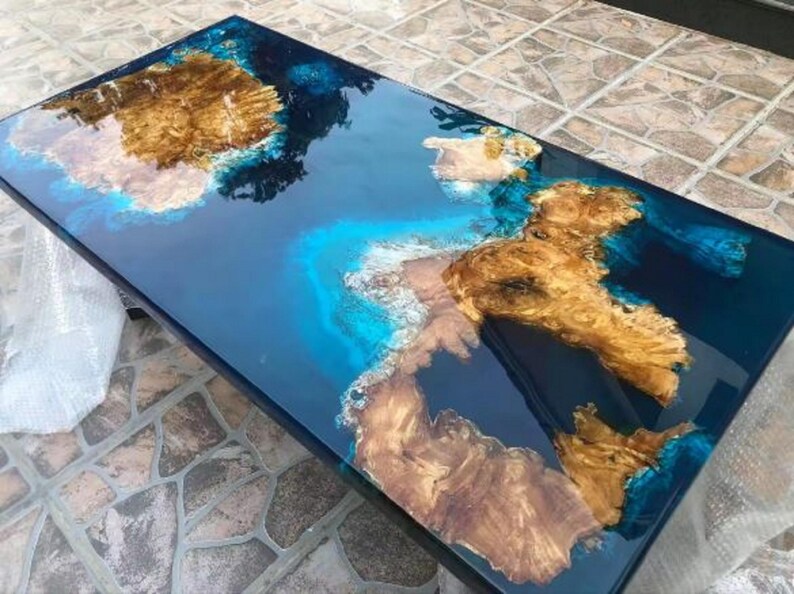 Live Edge Wood Epoxy River Table Navy Blue Color Deep Ocean Epoxy Resin ...