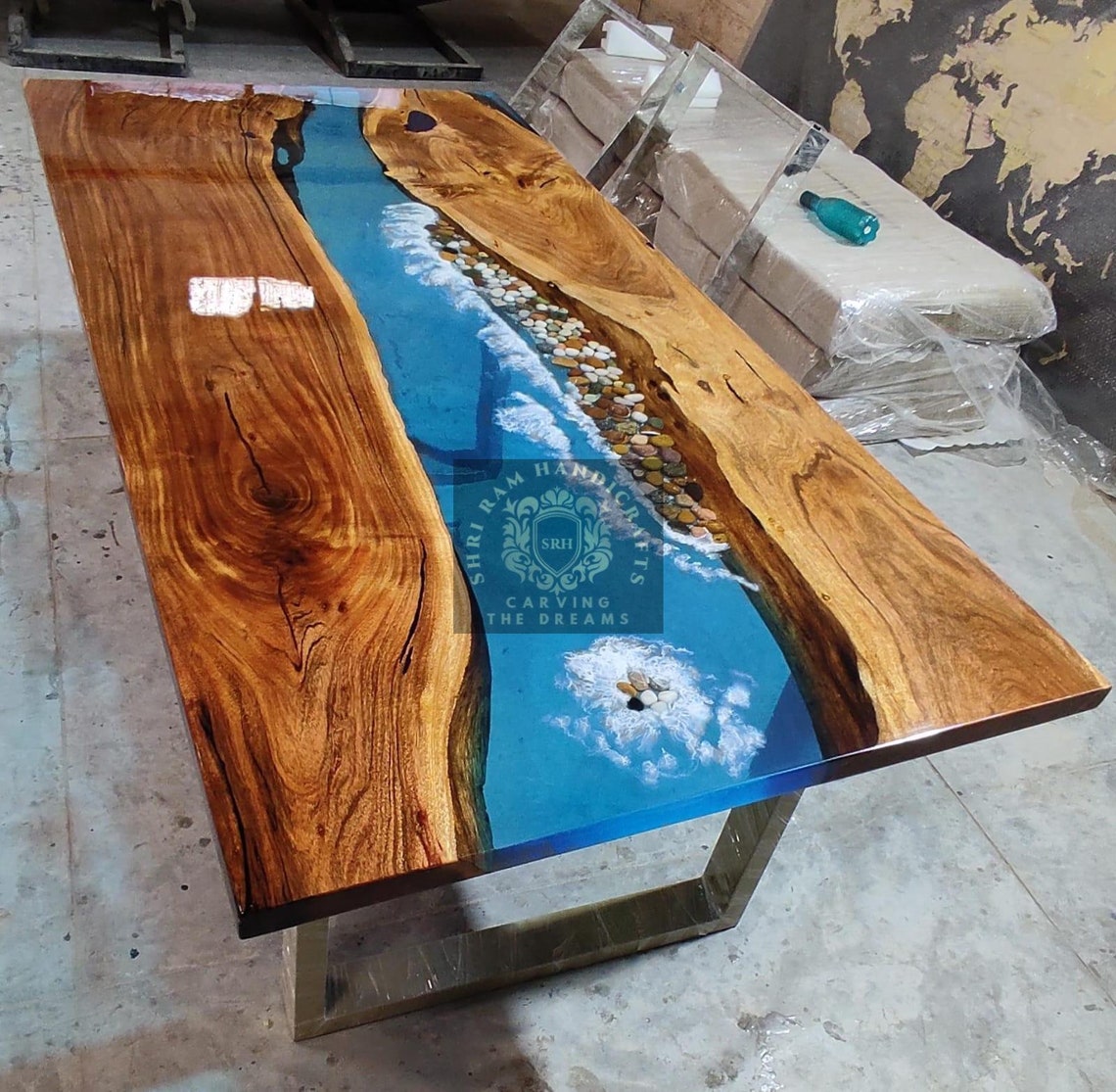 Acacia Wood River Table Top, Blue Green Epoxy Resin Swirl - Etsy