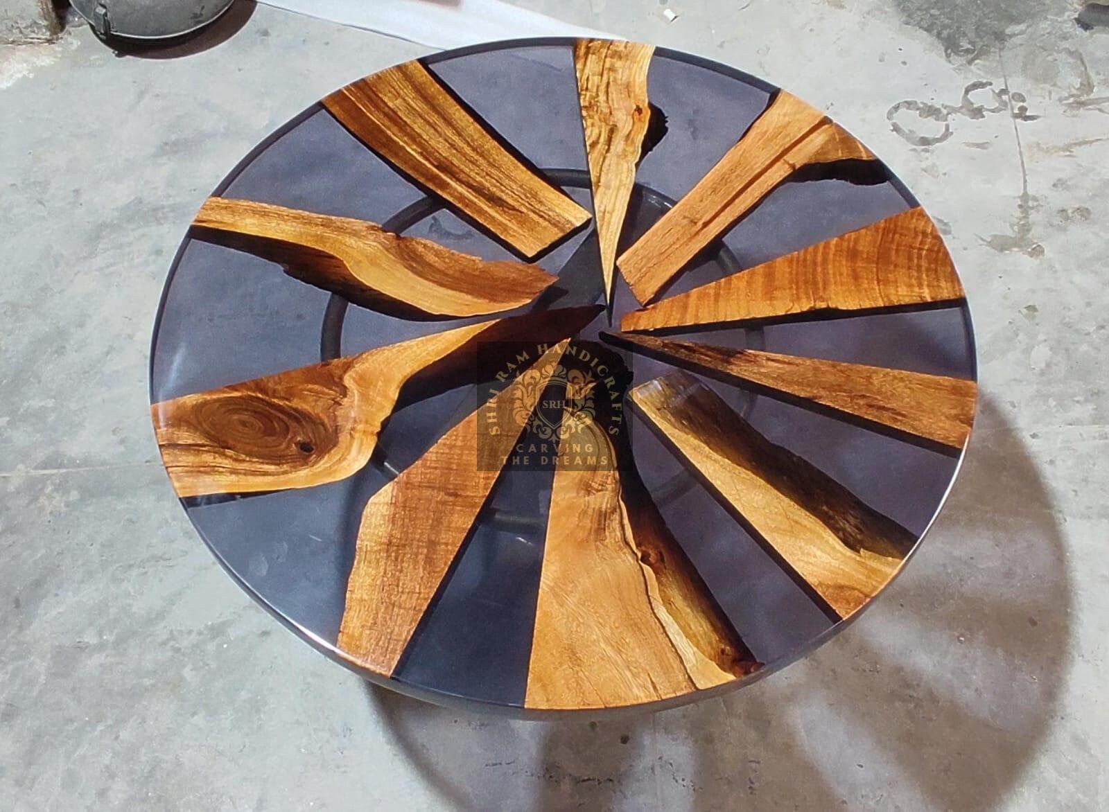 Round Epoxy Tabletop Clear Transparent Wood Epoxy Table Wood Pieces ...
