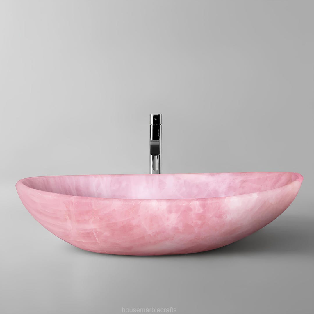 Pink Rose Quartz Wash Basin Handmade Sink Boat Shaped Countertop Vessel ...