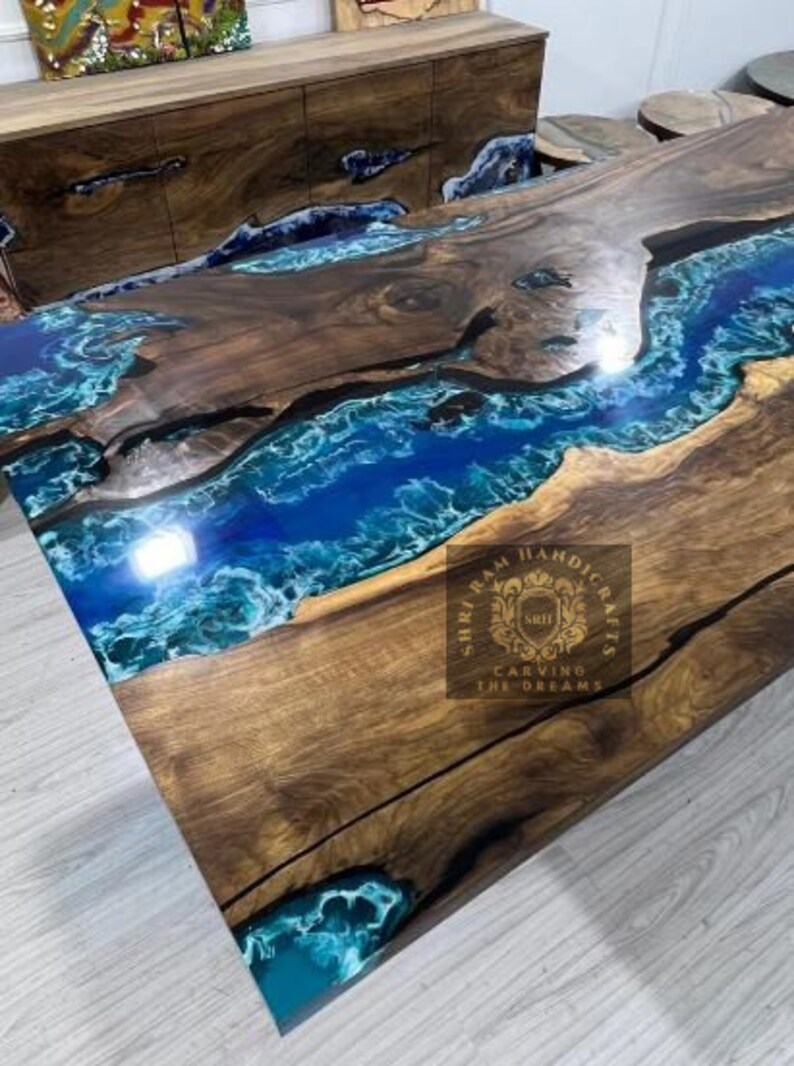 Unique Epoxy Resin River Flow Epoxy Dining Table Live Edge Wood Living Room Table Coffee Table ...