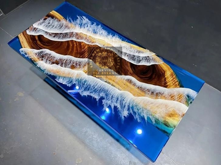 Epoxy Resin Table Live Edge Handmade Transparent Blue Epoxy River ...