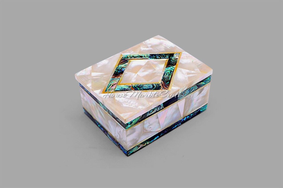 Mother of Pearl & Abalone Shell Box, Mosaic Inlaid Design - Etsy