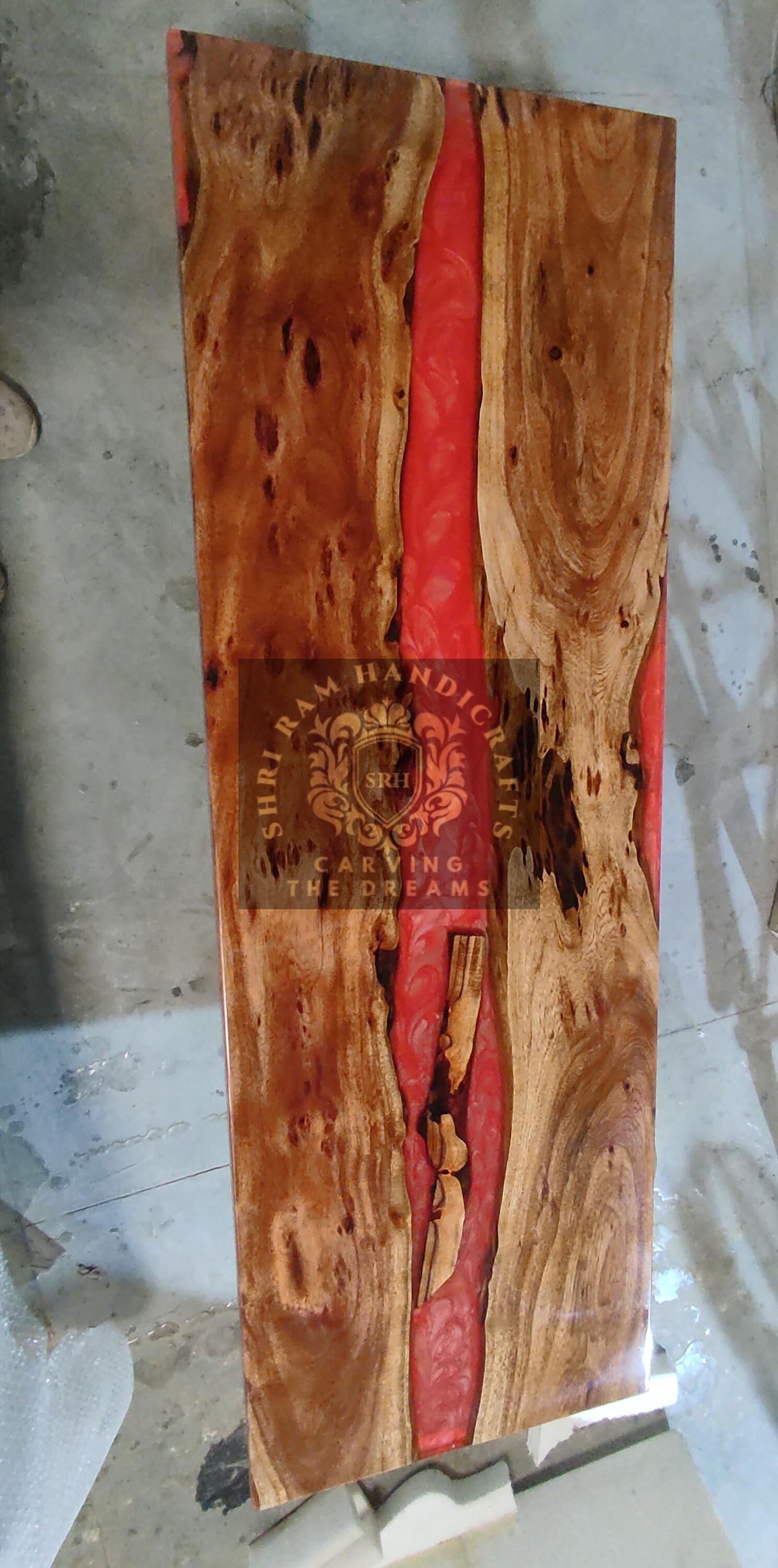 Red Epoxy Coffee Table Rustic Dining Table Resin River Live Edge Wood ...