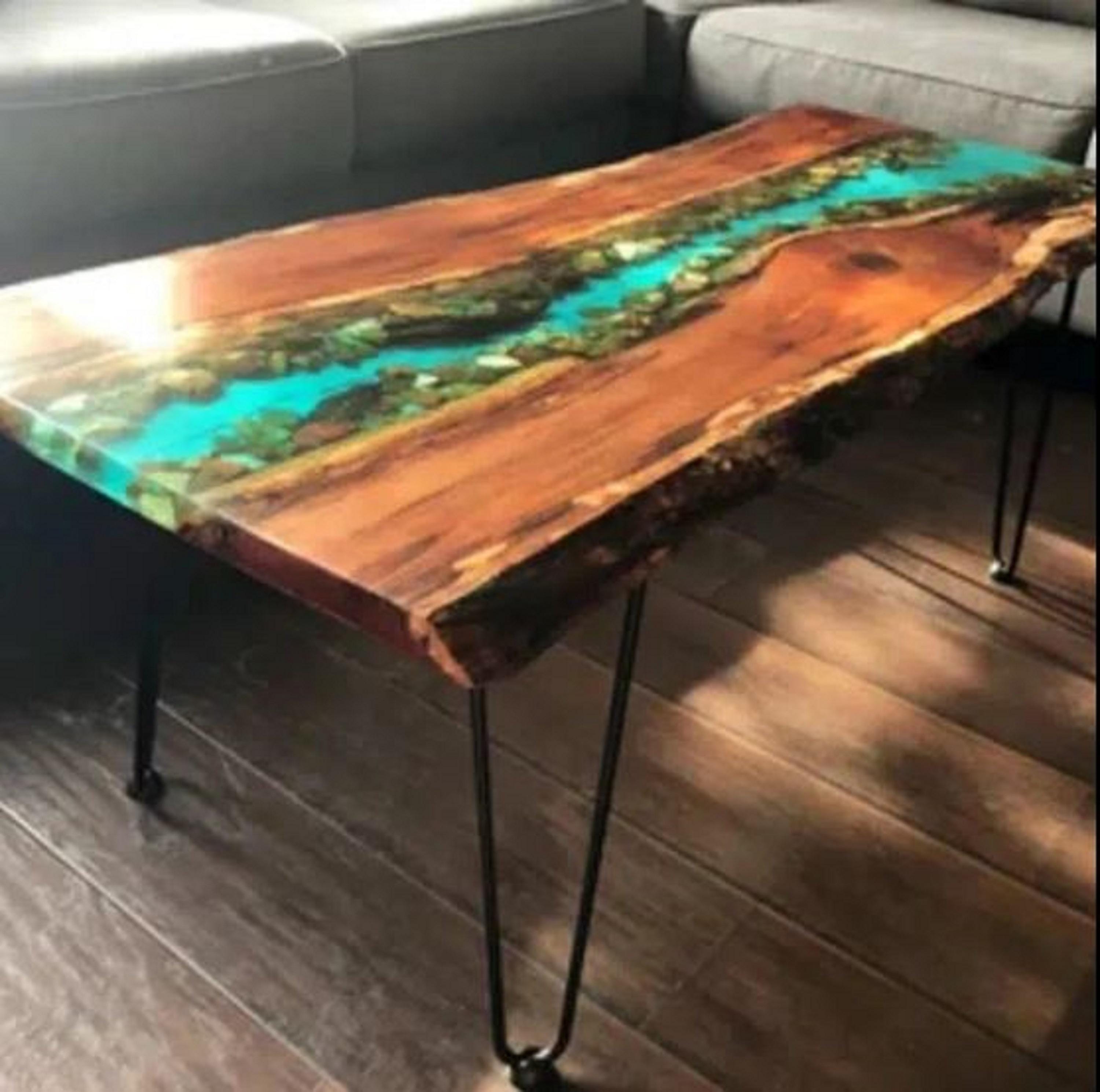 Live Edge Epoxy Table Turquoise Green Epoxy River Tabletop Blue Epoxy ...
