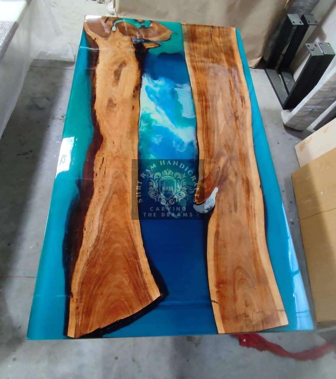 Cloud Image in Epoxy River Table Aqua Blue Color Under Water Swirl ...