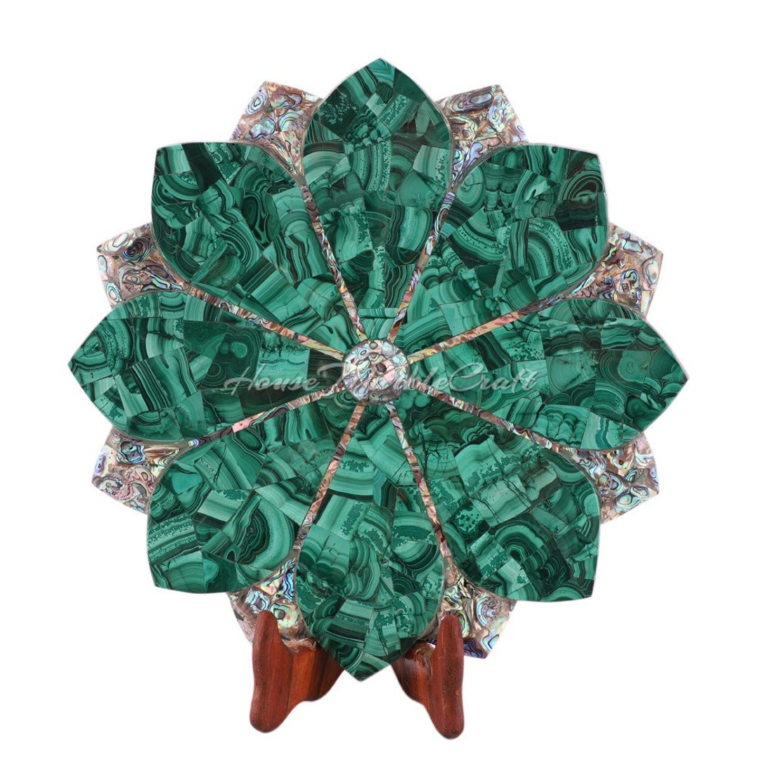 White Marble Lotus Bowl, Malachite Gemstone Inlay, Fine Decor (12"x12 ...