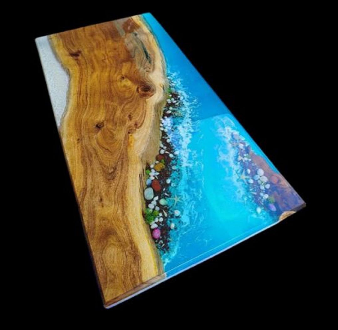 Blue Epoxy Resin Coffee Tabletop Live Edge Ocean Blue Epoxy River ...