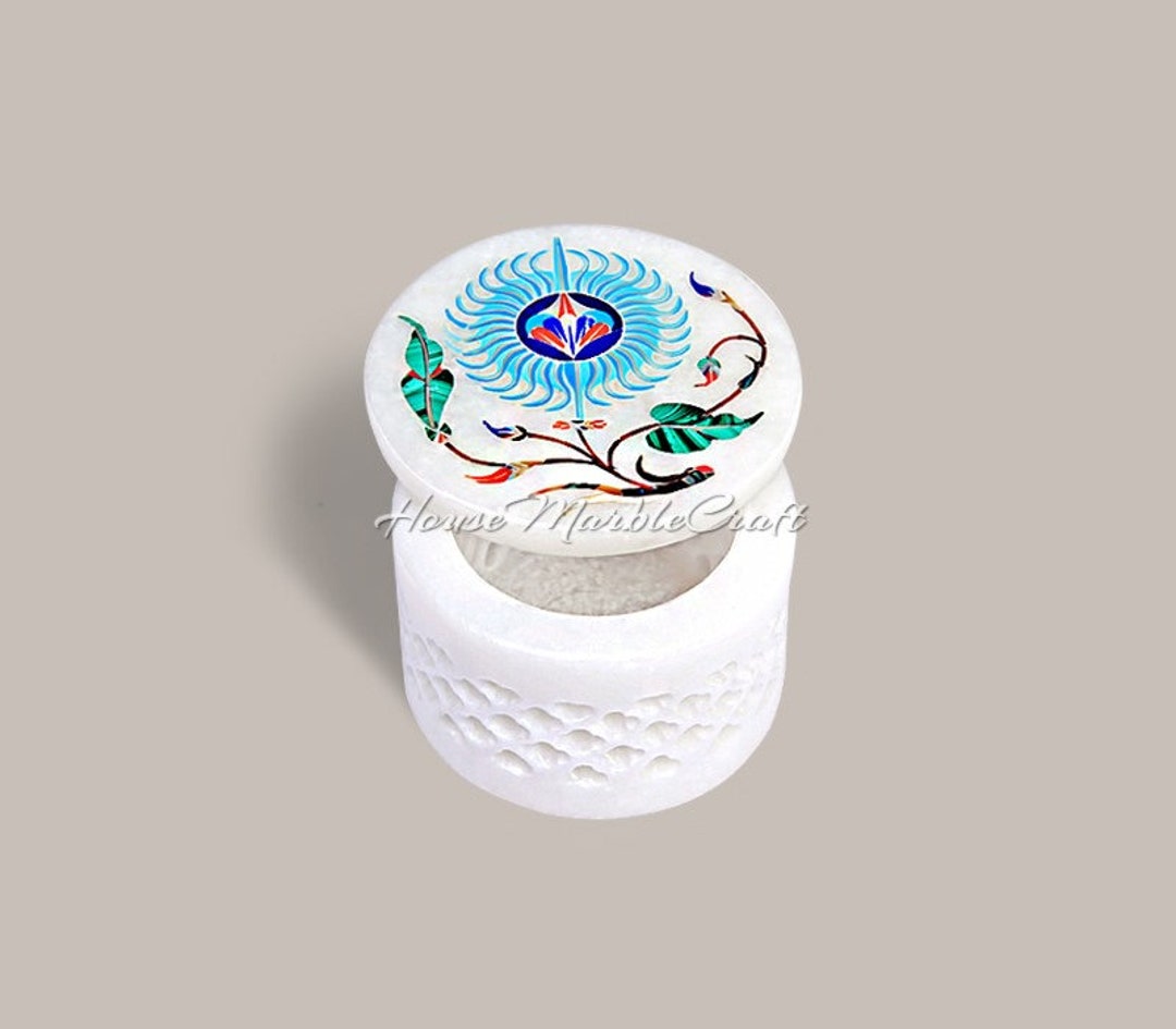 Sky Blue Sunflower With Lattice Work Marble Inlay Box Turquoise Inlay ...