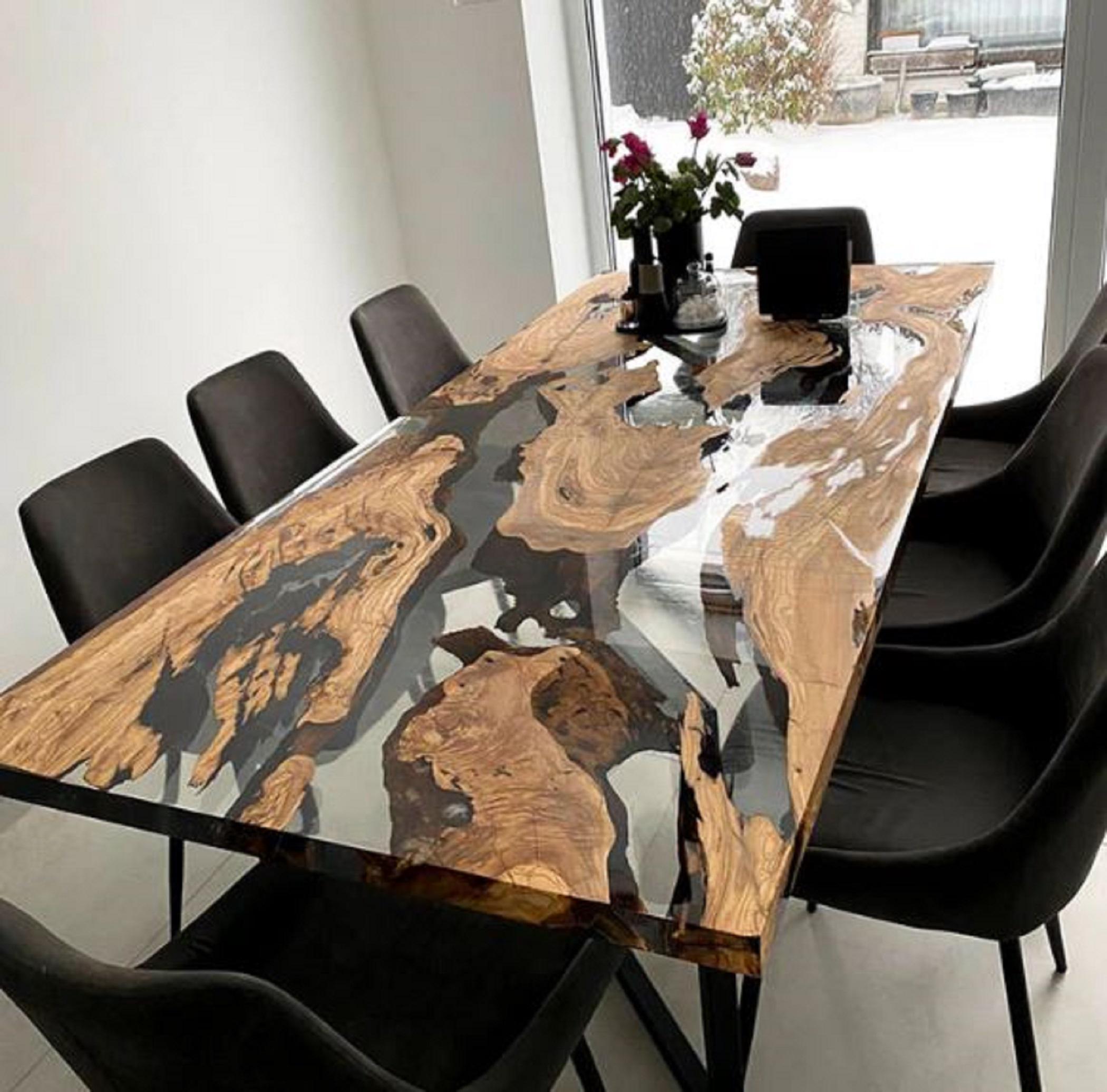 Clear Epoxy Table Epoxy Dining Table Live Edge Wood & Transparent Epoxy ...