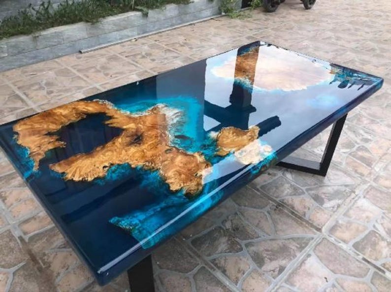 Live Edge River Table: Navy Blue Ocean Epoxy Resin, Handmade - Etsy