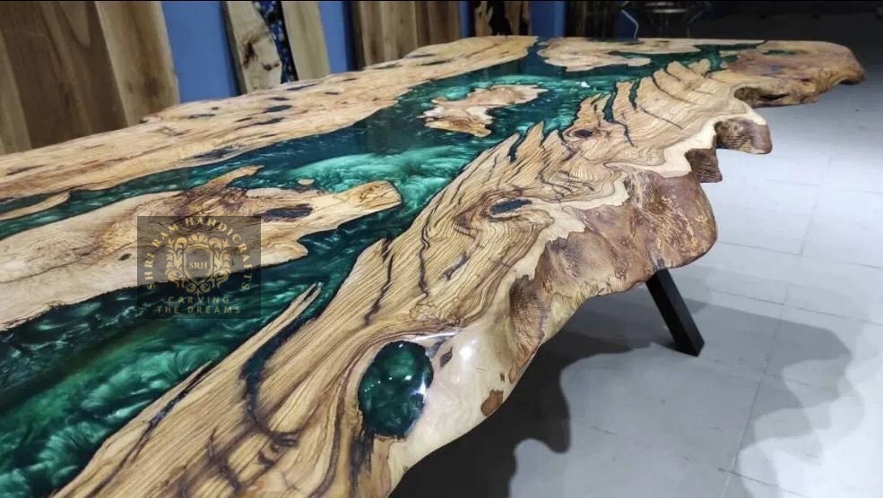 Epoxy Coffee Table River Dining Table Emerald Green Resin Center Sofa ...