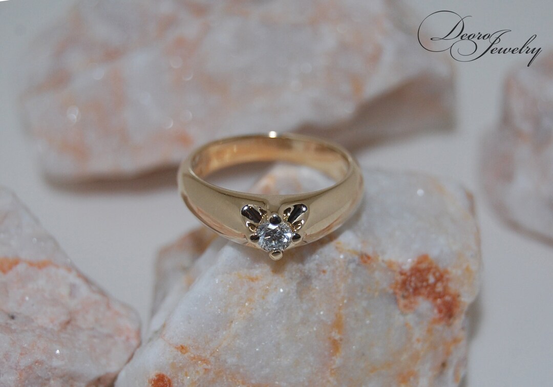 14K Solid Yellow Gold Engagement Ring, Natural Diamond Solitaire - Etsy
