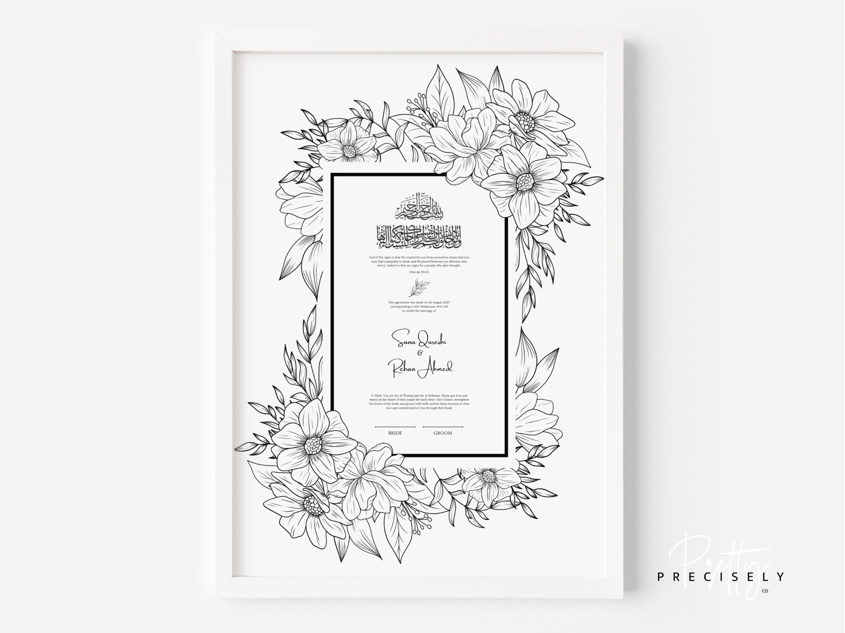 Minimal Floral Nikah Nama | Floral Outline Islamic Wedding Contract ...