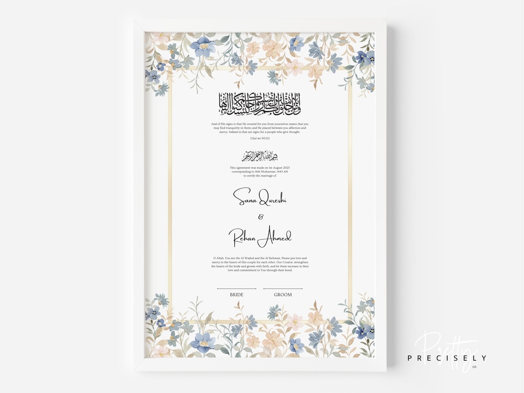Floral Nikah Nama | Watercolor Floral Islamic Wedding Contract ...