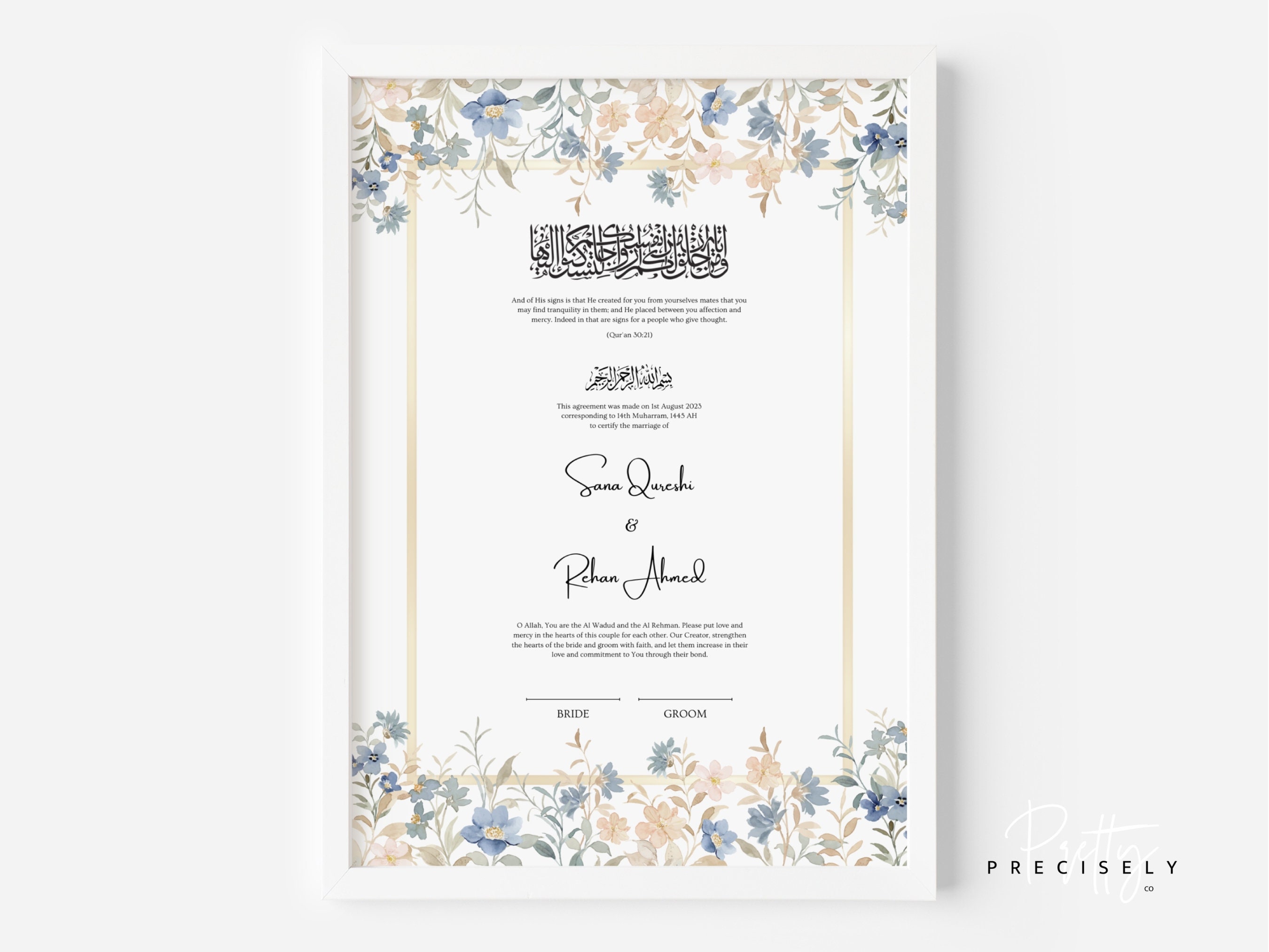 Floral Nikah Nama | Watercolor Floral Islamic Wedding Contract ...
