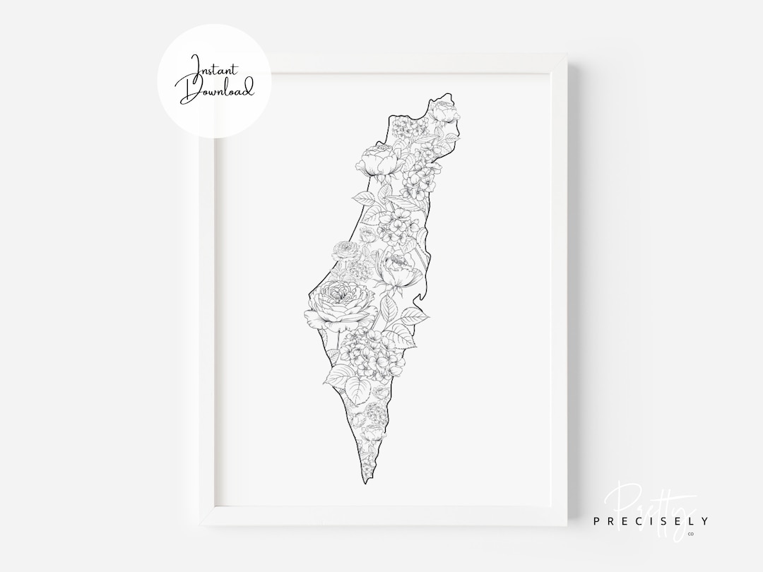Palestine Map Art Palestine Print Floral Map Art Floral Map ...