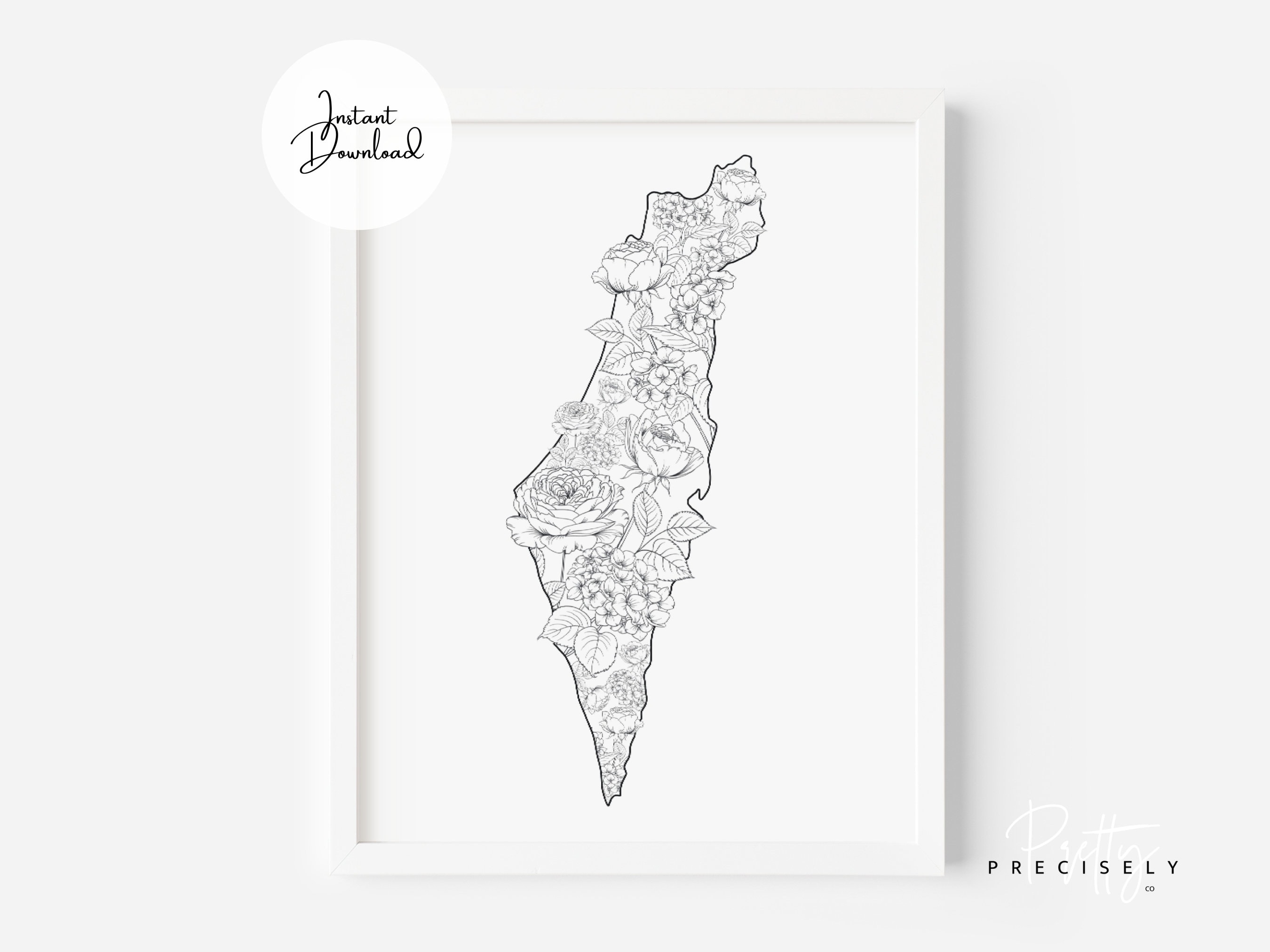Palestine Map Art Palestine Print Floral Map Art Floral Map ...