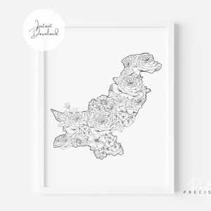 Pakistan Map Art | Pakistan Print | Floral Map Art | Art Print | Floral ...