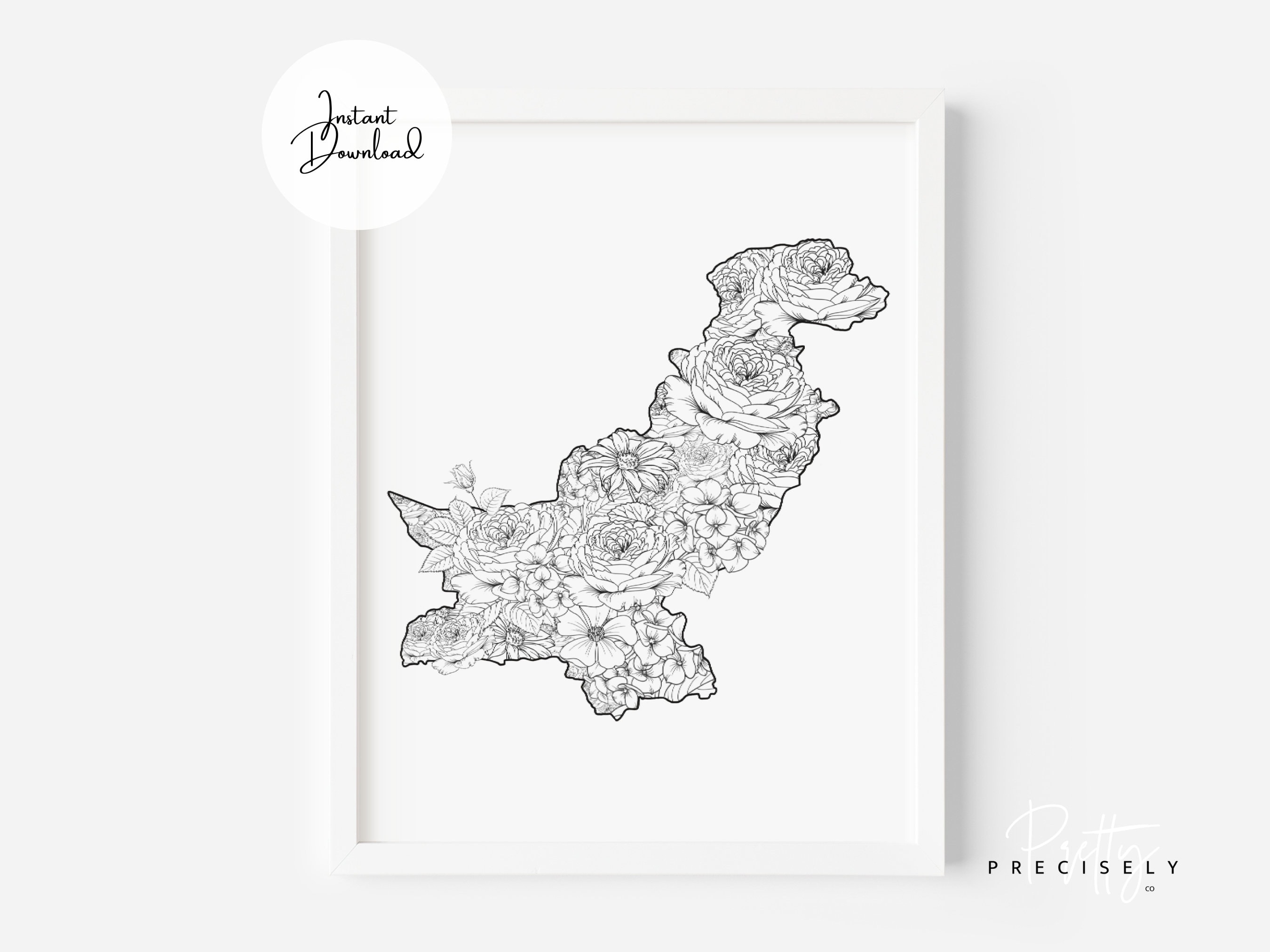 Pakistan Map Art | Pakistan Print | Floral Map Art | Art Print | Floral ...