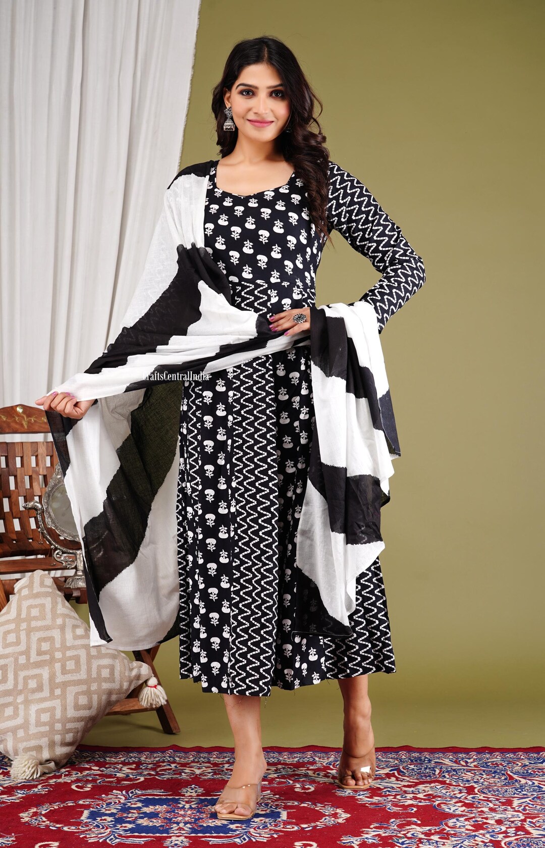 Indian Women Wear Kurti Set Printed Rayon Fabric Long Anarkali Kurti ...