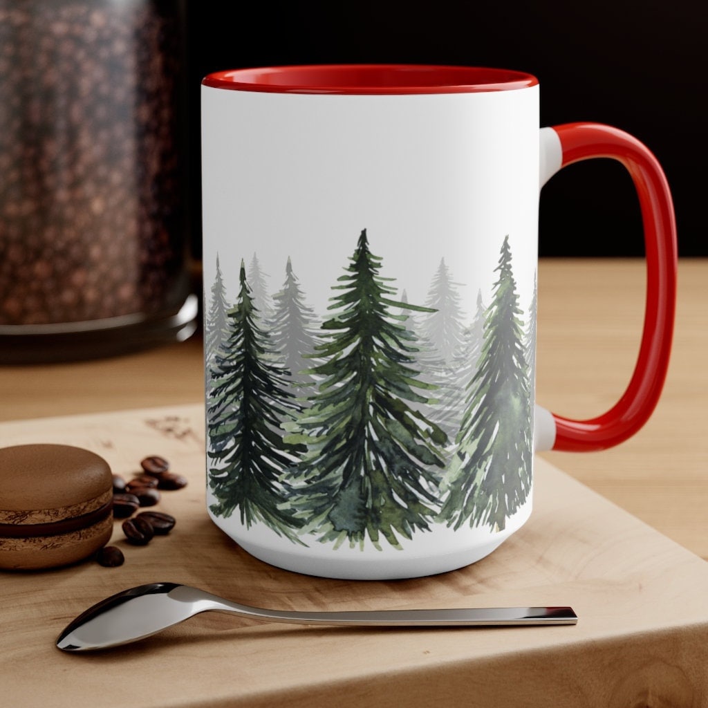 Pine Trees Coffee Mug Green Forest Woods Camping Mug | Etsy