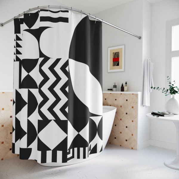 Shower Curtain White Geometric Etsy