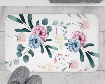 Pink Floral Bath Mat - Etsy