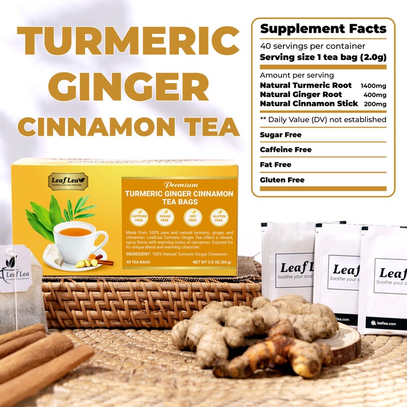 Ginger Turmeric Cinnamon Tea: Herbal Wellness Blend (40 Bags) - Etsy