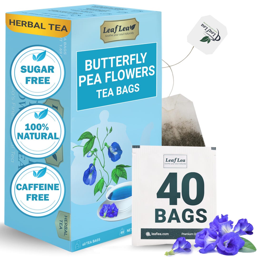 Leaflea Blue Butterfly Pea Flower Tea | 40 Bags | Herbal Tea for ...