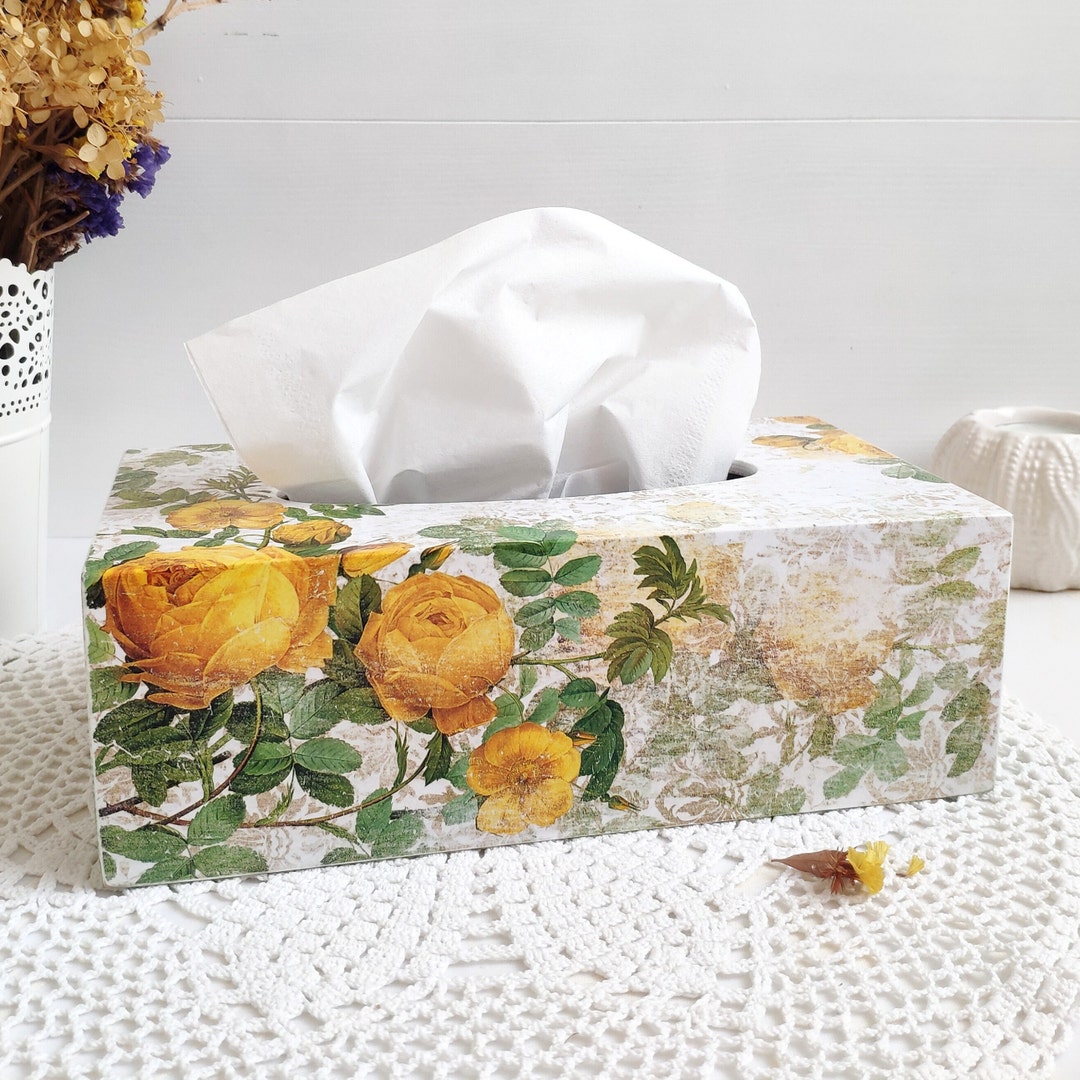 Tissue Box Cover With Yellow Roses, Wooden Tissue Box Holder - Etsy
