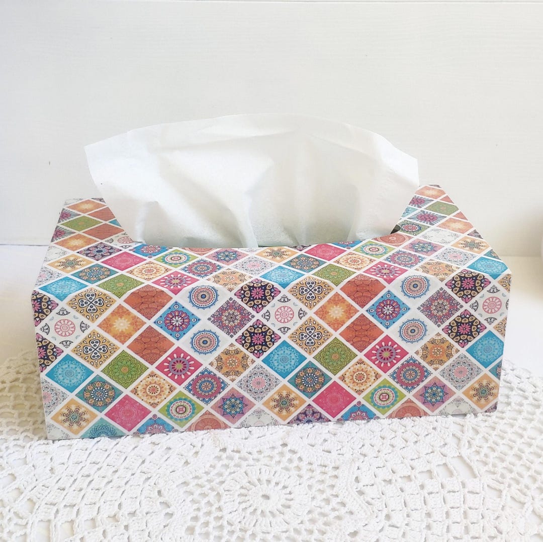 Bright Tissue Box Cover, Decorative Wood Tissue Box Holder, Handcrafted ...