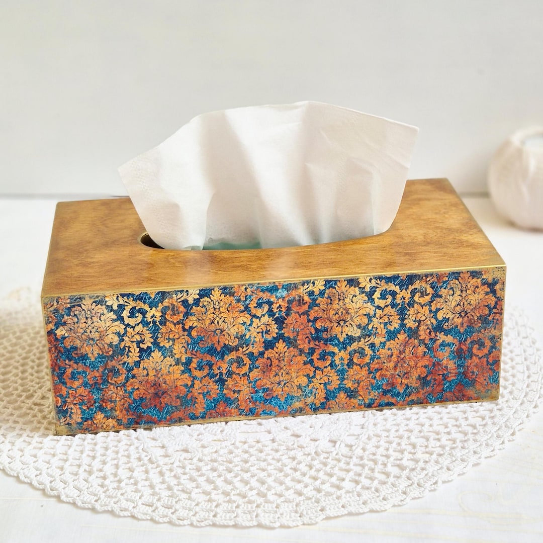 Luxurious Tissue Box Cover, Wooden Tissue Box Cover in Vintage Style ...