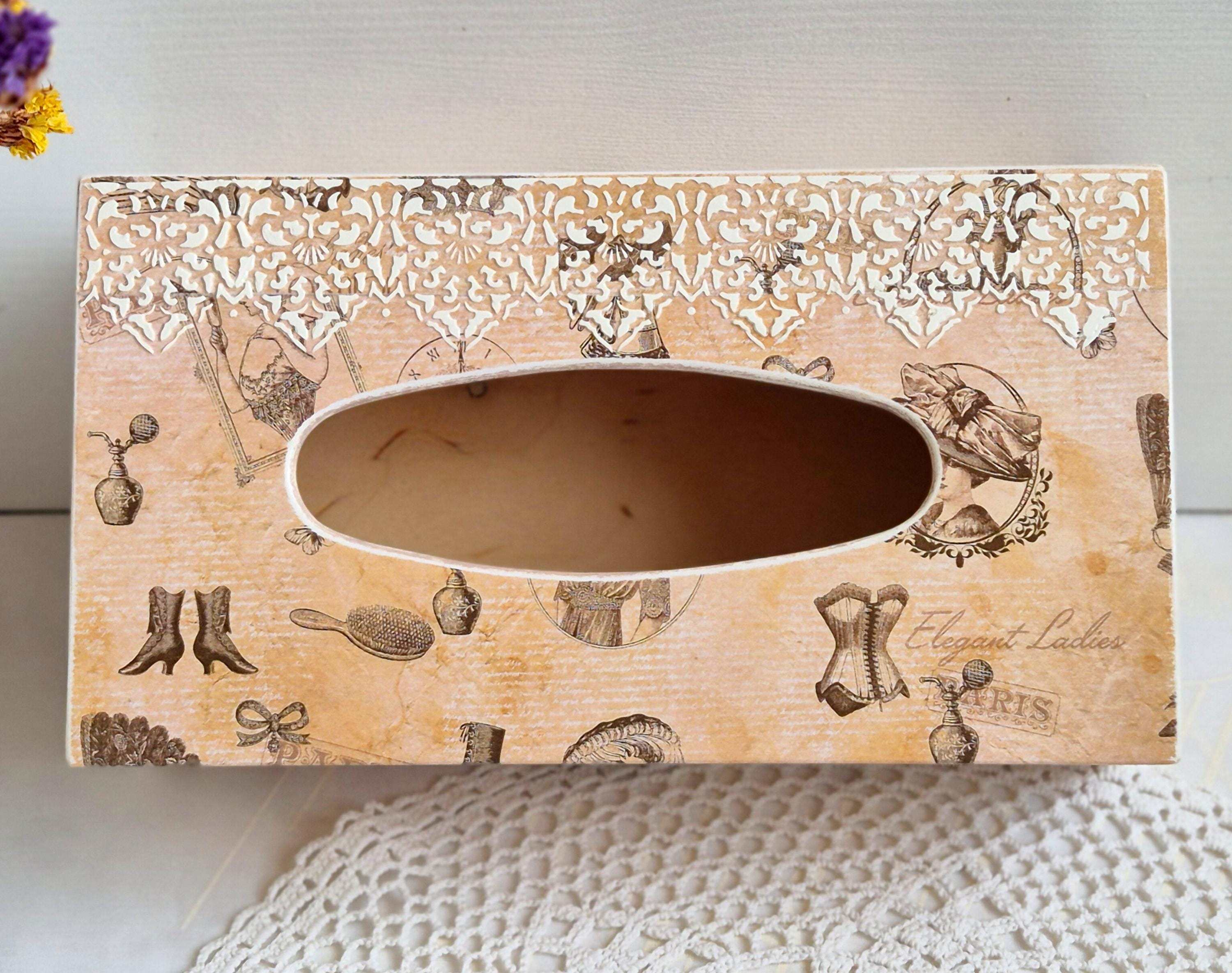 Wooden Rectangular Tissue Box Cover in Vintage Style, Cute Tissue Box ...