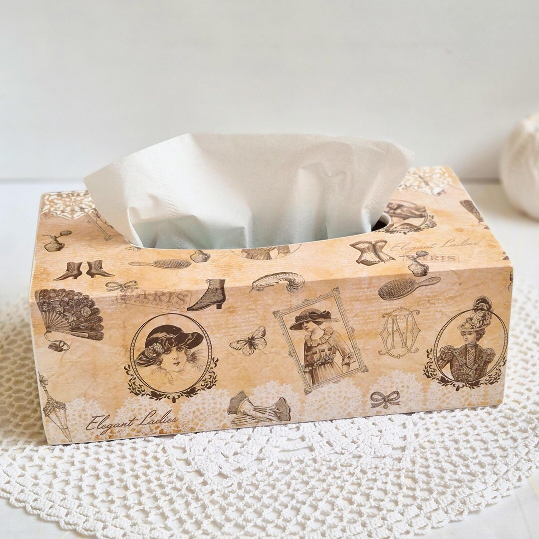 Wooden Rectangular Tissue Box Cover in Vintage Style, Cute Tissue Box ...