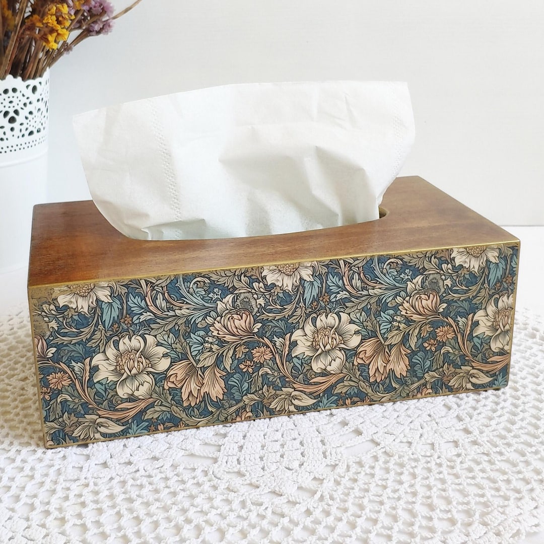 Floral Wooden Tissue Box Cover, Tissue Storage, Handcrafted Rectangular ...