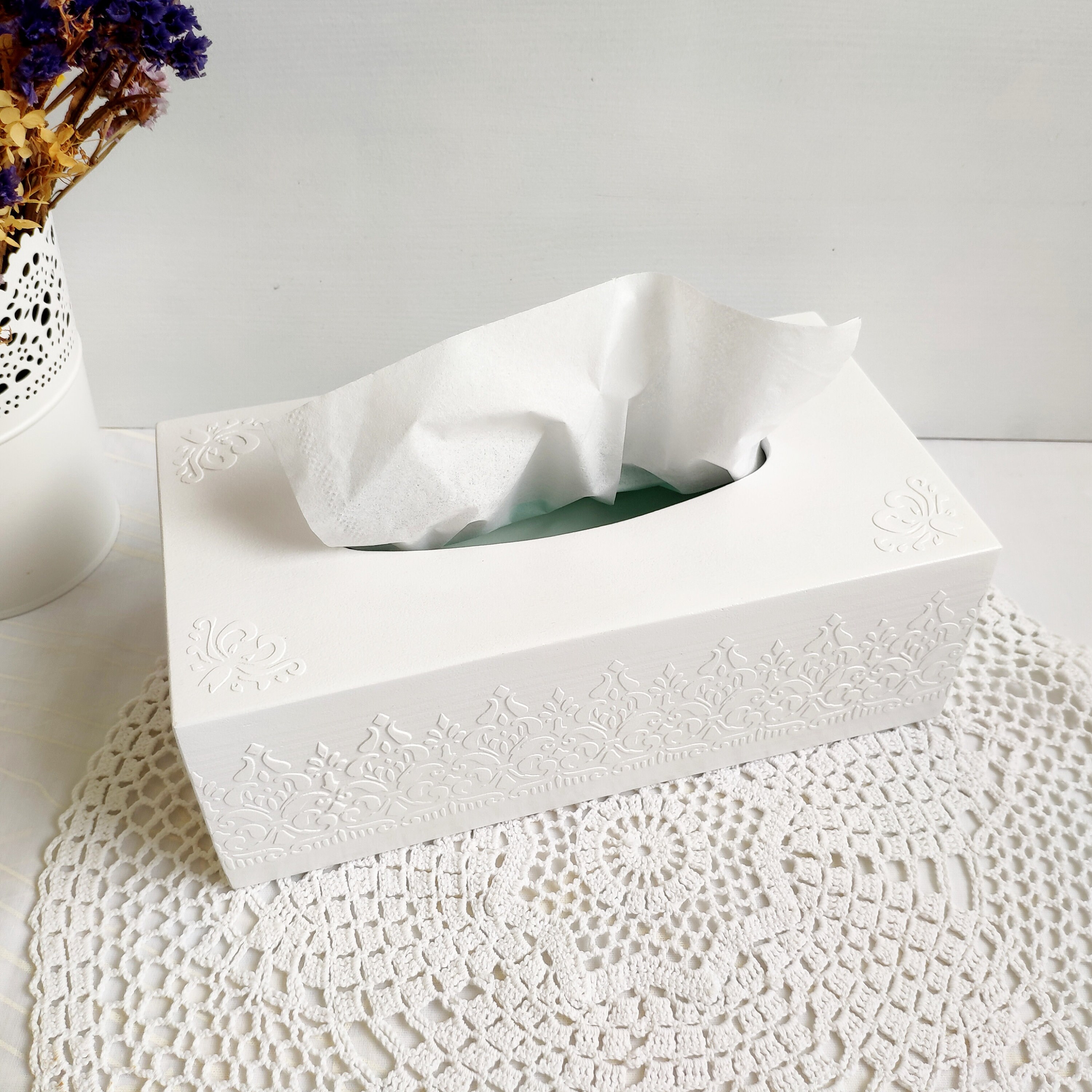 White Tissue Box Cover, Tissue Storage, Rectangular Tissue Box Holder ...