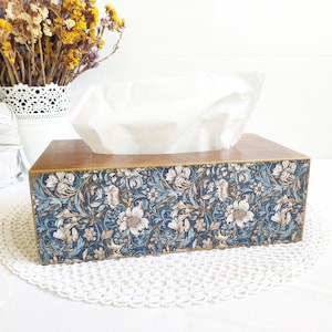 Wooden Rectangular Tissue Box Cover With Blue Ornament, Tissue Storage ...
