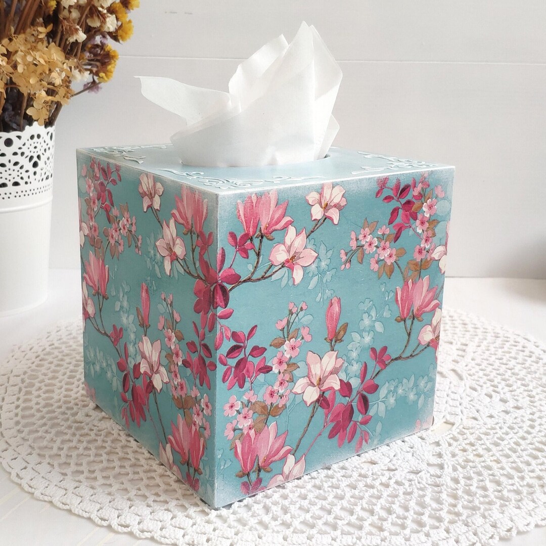 Blue Tissue Box Cover, Wooden Tissue Box Holder, Napkin Holder, Tissue ...