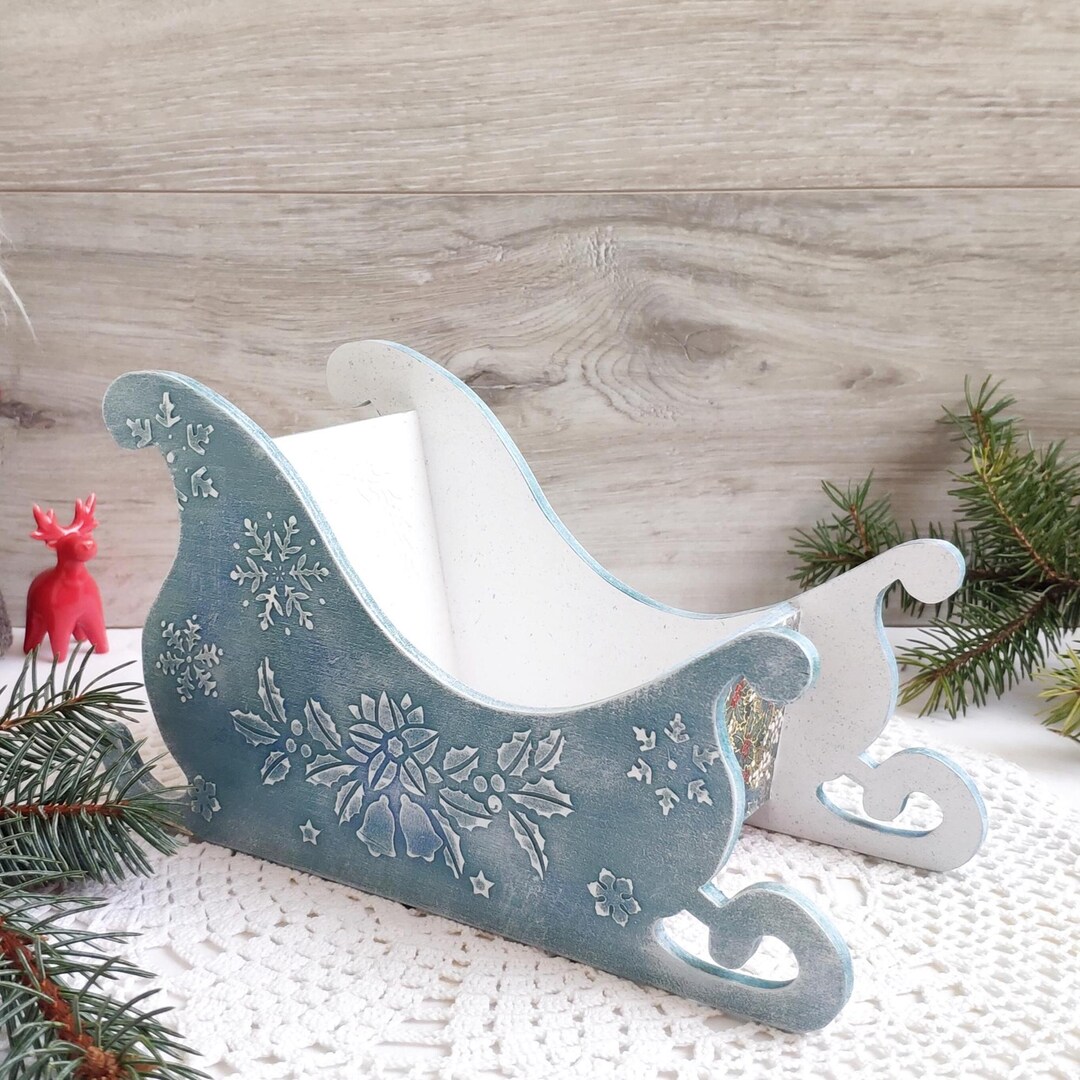 Trenó de madeira artesanal para decoração de Natal, enfeites natalinos ...