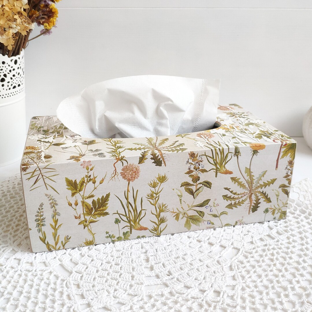 Floral Tissue Box Cover in Vintage Style, Rectangular Wooden Tissue Box ...