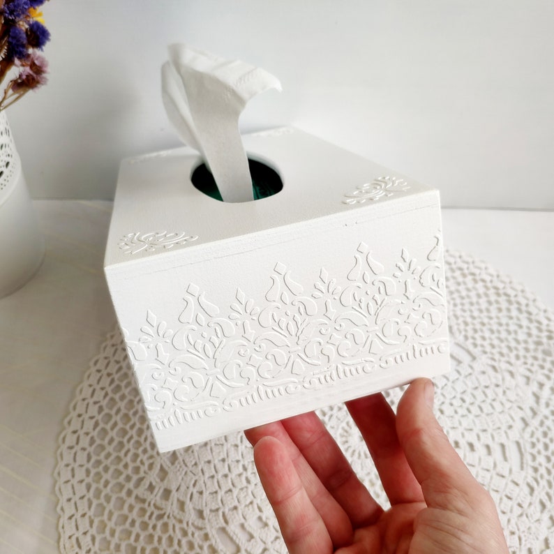 White Tissue Box Cover, Tissue Storage, Rectangular Tissue Box Holder ...