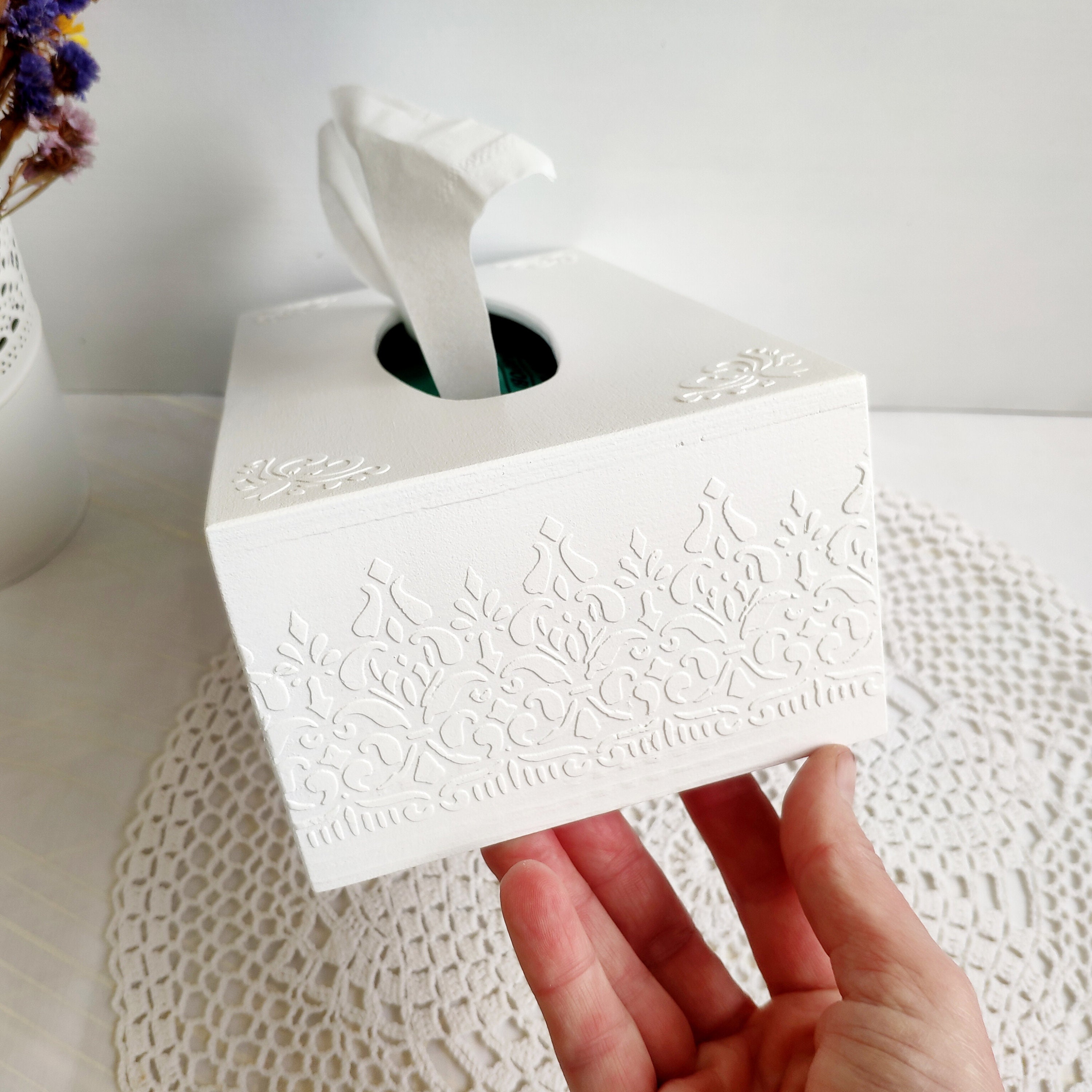 White Tissue Box Cover, Tissue Storage, Rectangular Tissue Box Holder ...