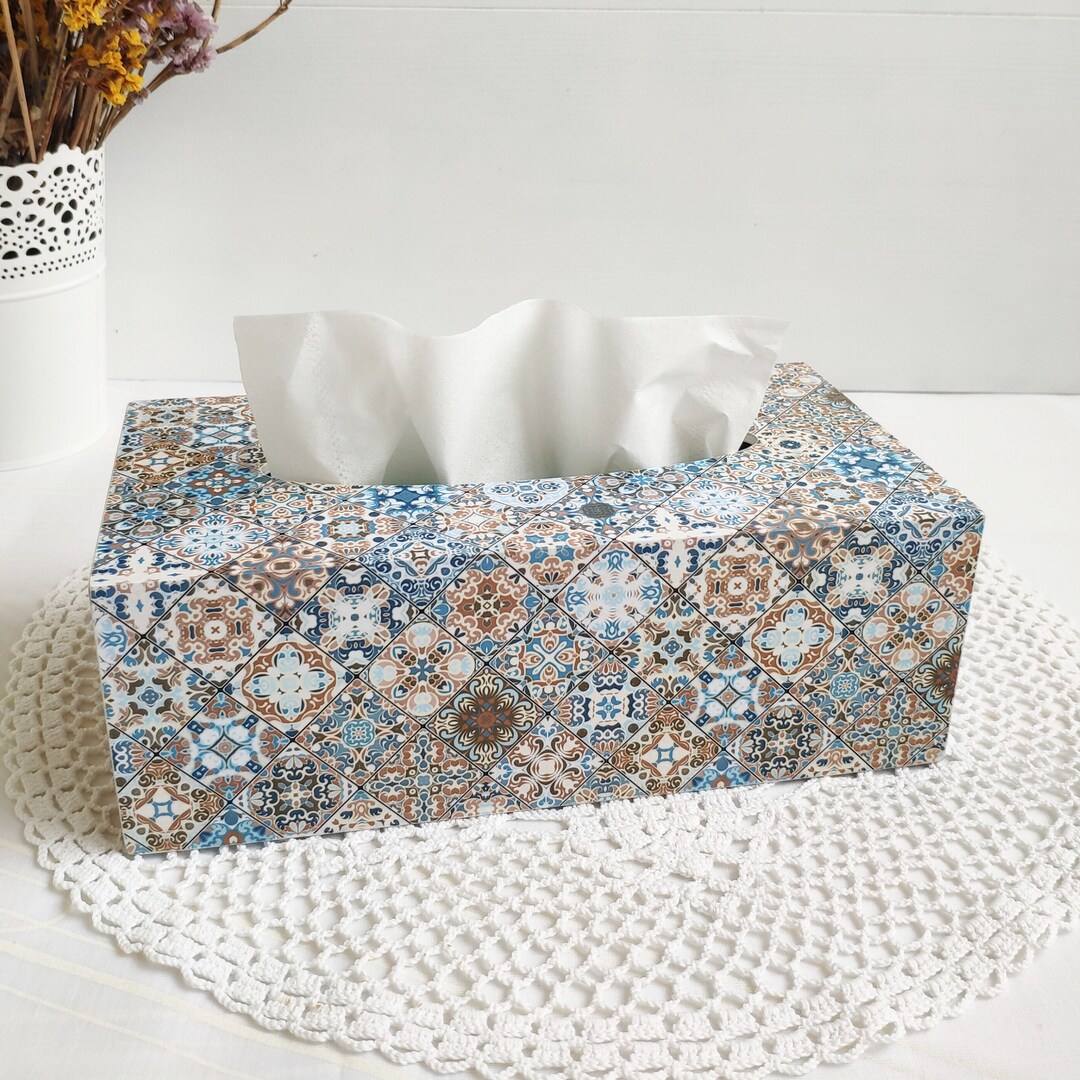 Blue Tissue Box Cover, Rectangular Tissue Box Cover, Napkin Holder - Etsy