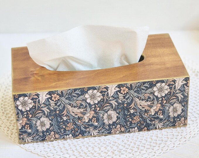 Wooden Tissue Box Cover, Floral Dark Blue Tissue Box Holder ...