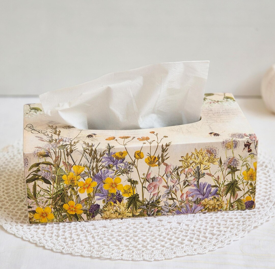 Floral Tissue Box Cover, Rectangular Wooden Tissue Box Holder ...