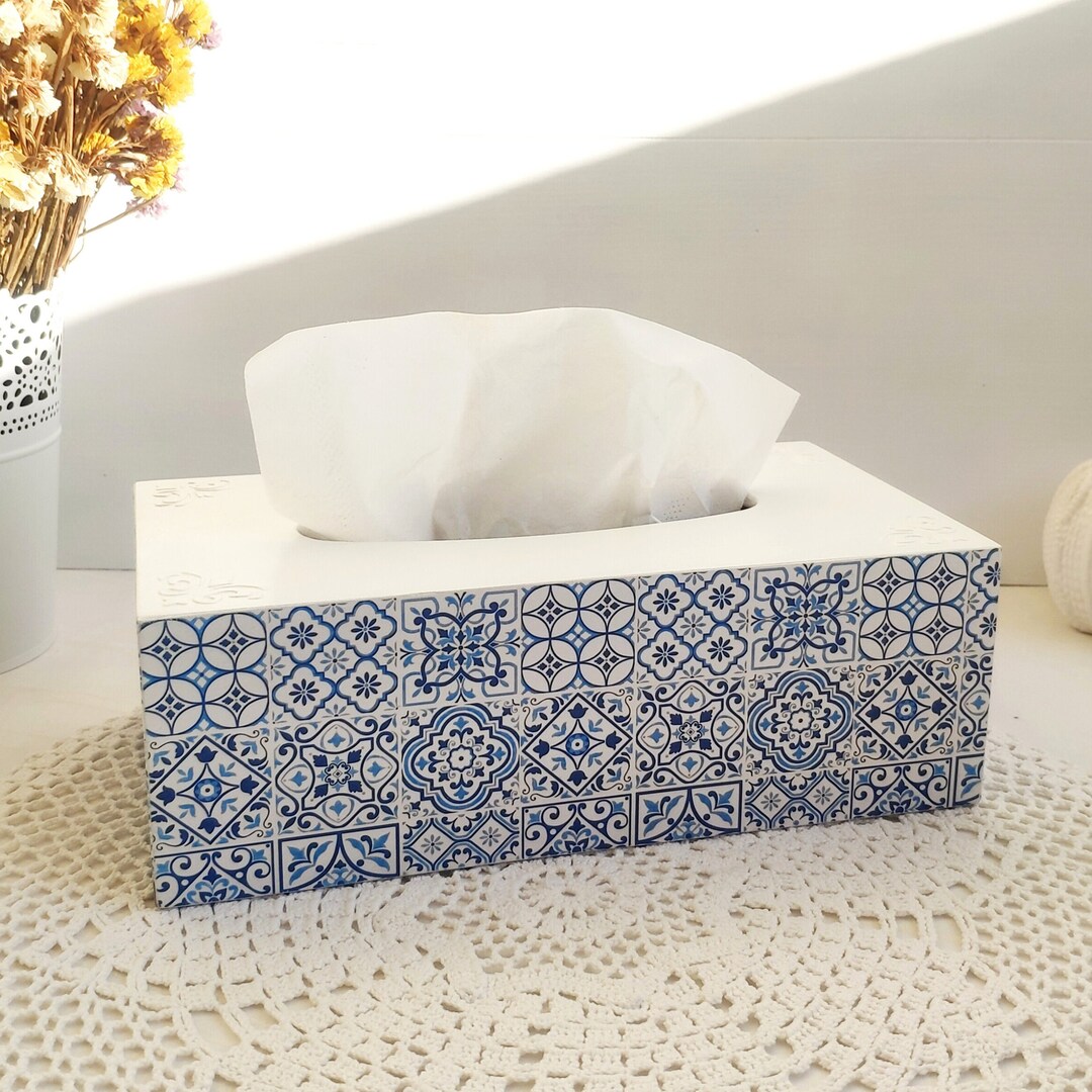 Blue Tissue Box Cover, Rectangular Tissue Box Cover, Napkin Holder - Etsy